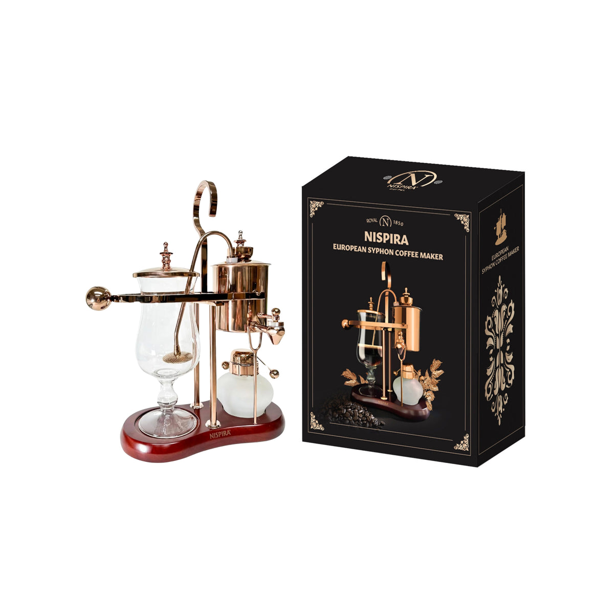 Nispira Vintage Belgian Balance Coffee Brewer Siphon Coffee Maker, Copper